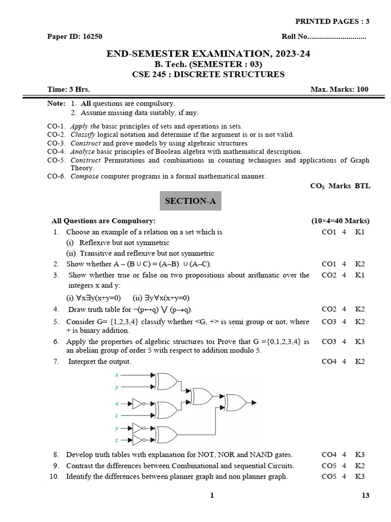 Cse 245 Discrete Structures 2023-24 | PDF | Mathematics | Mathematical Logic
