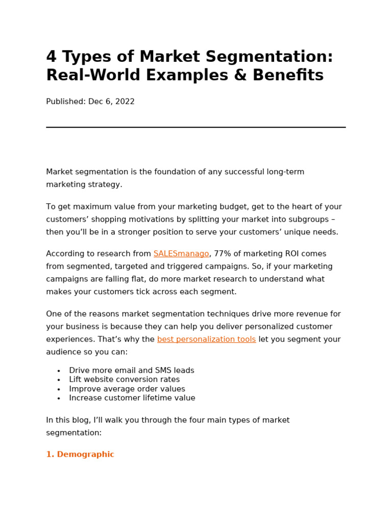 Four Types of Market Segmentation | PDF | Market Segmentation | Marketing