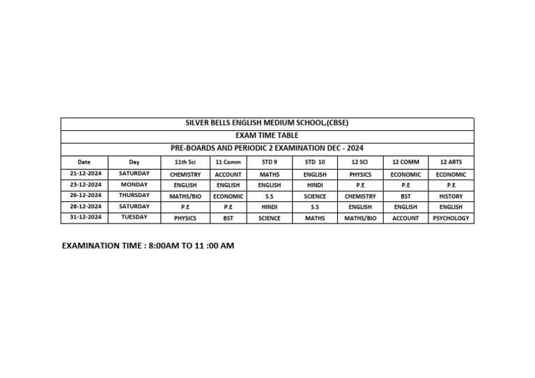 Exam Time Table 2024 | PDF