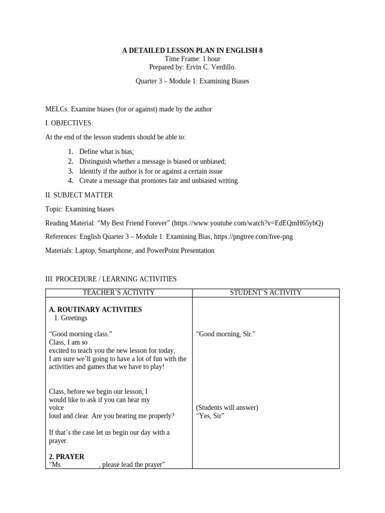 Lesson Plan Examining Biases | PDF | Bias | Thought