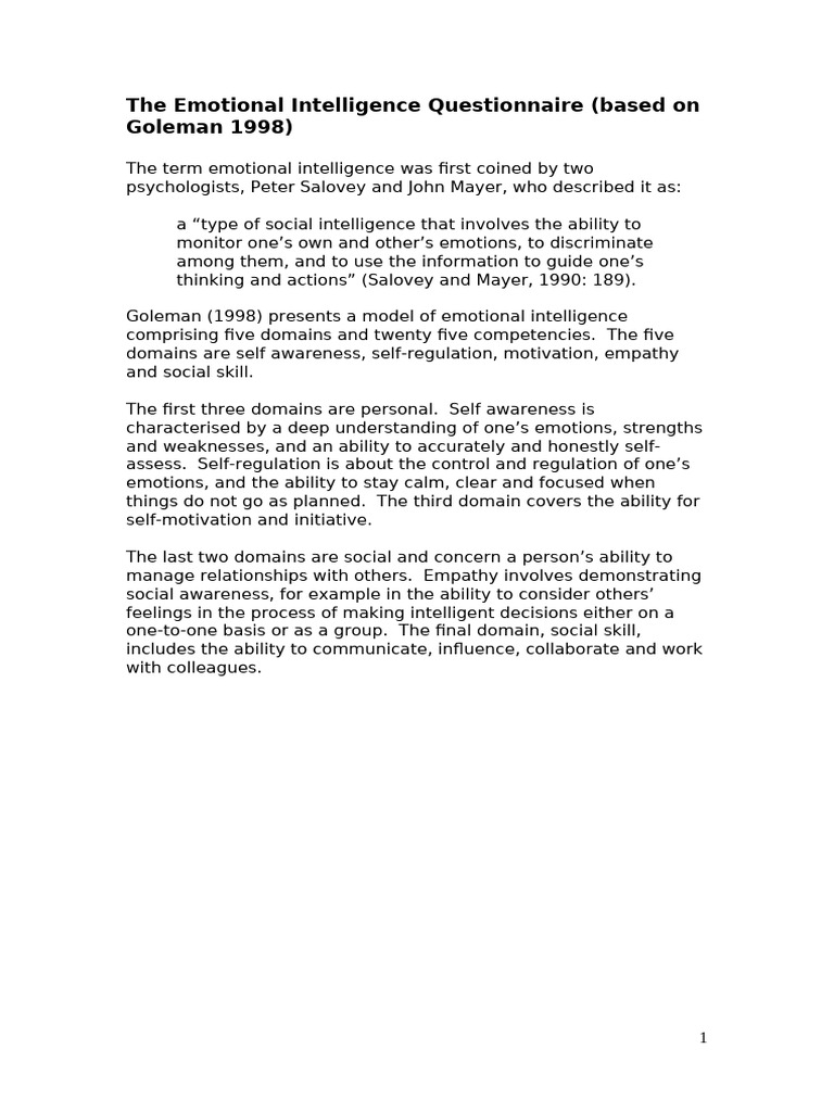 Goleman Emotional Intelligence Questionnaire | PDF | Emotional Intelligence | Empathy