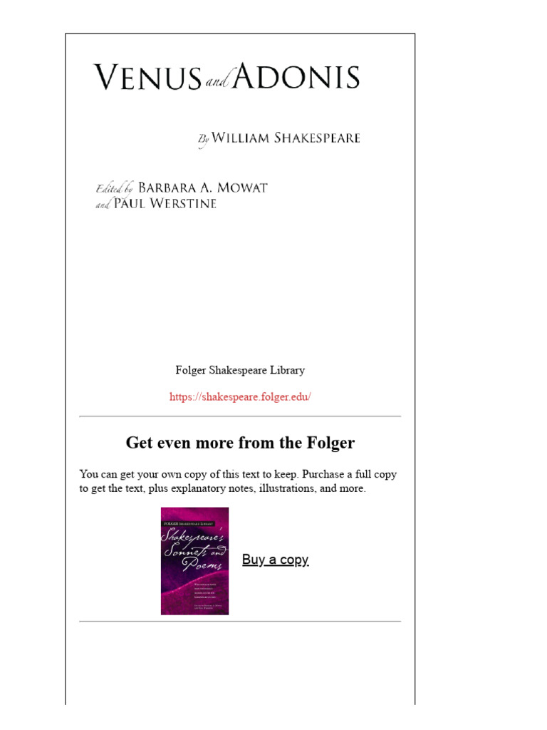 Venus-And-Adonis PDF FolgerShakespeare | PDF