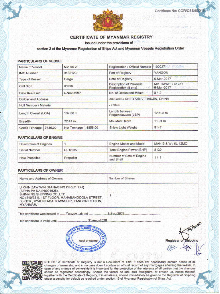 02 Certificate of Myanmar Registry(Dma) | PDF