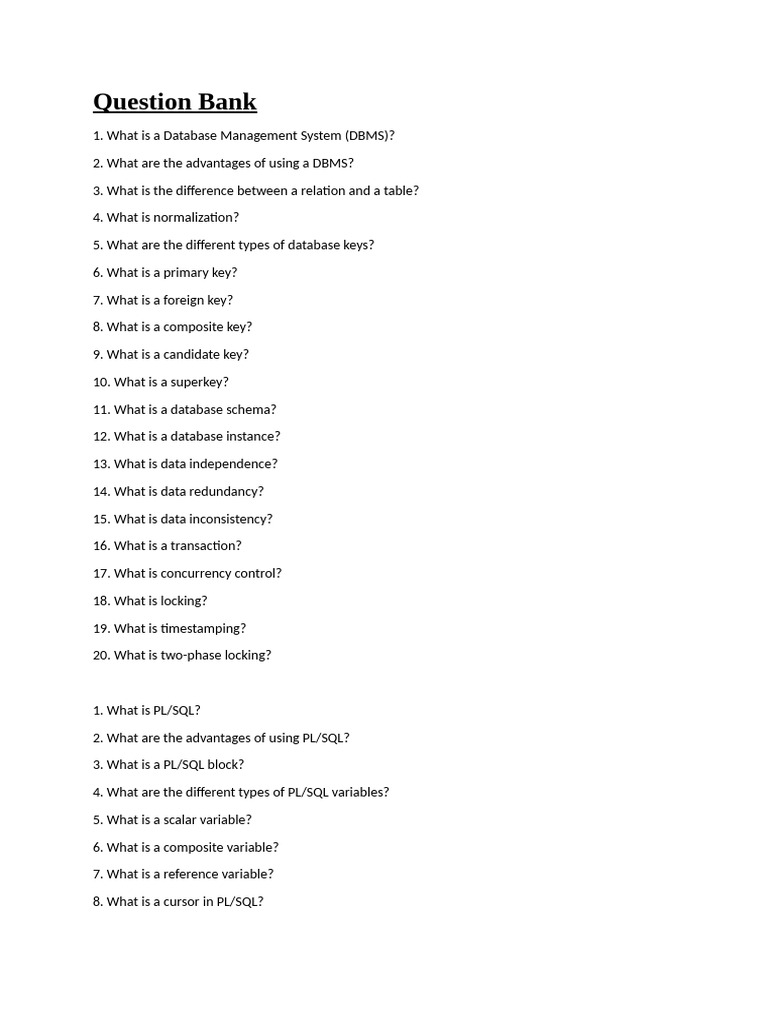 Question Bank DBMS | PDF