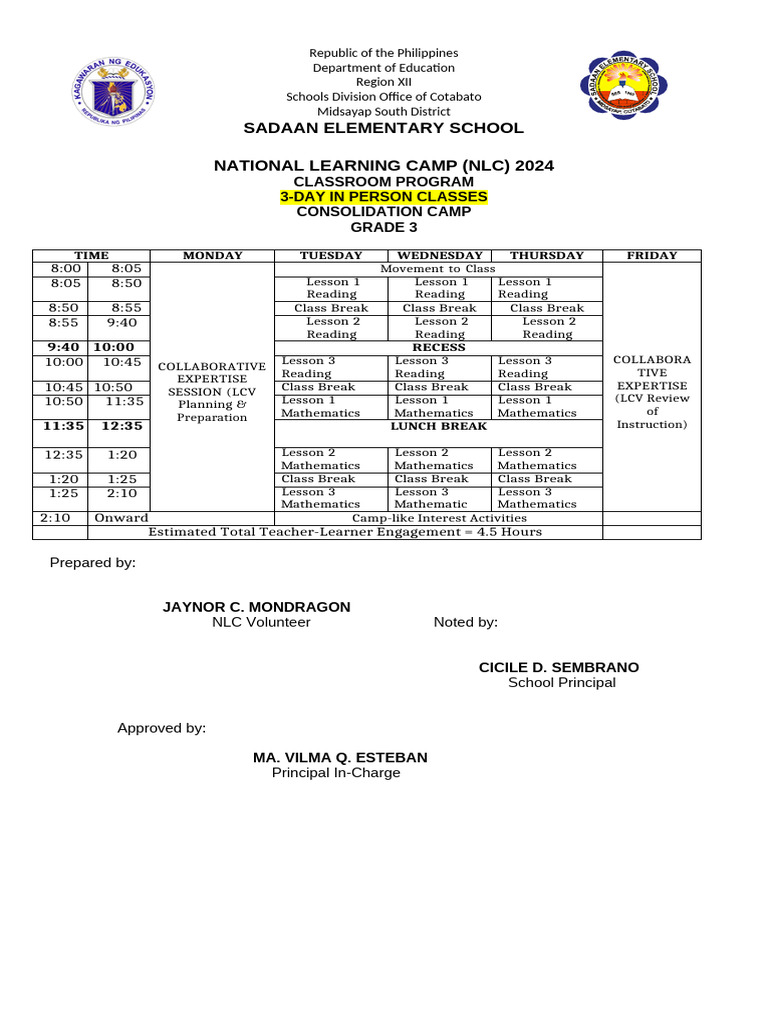 NLC-CLASSROOM-PROGRAM-CONSOLIDATION-CAMP | PDF | Learning | Behavior ...