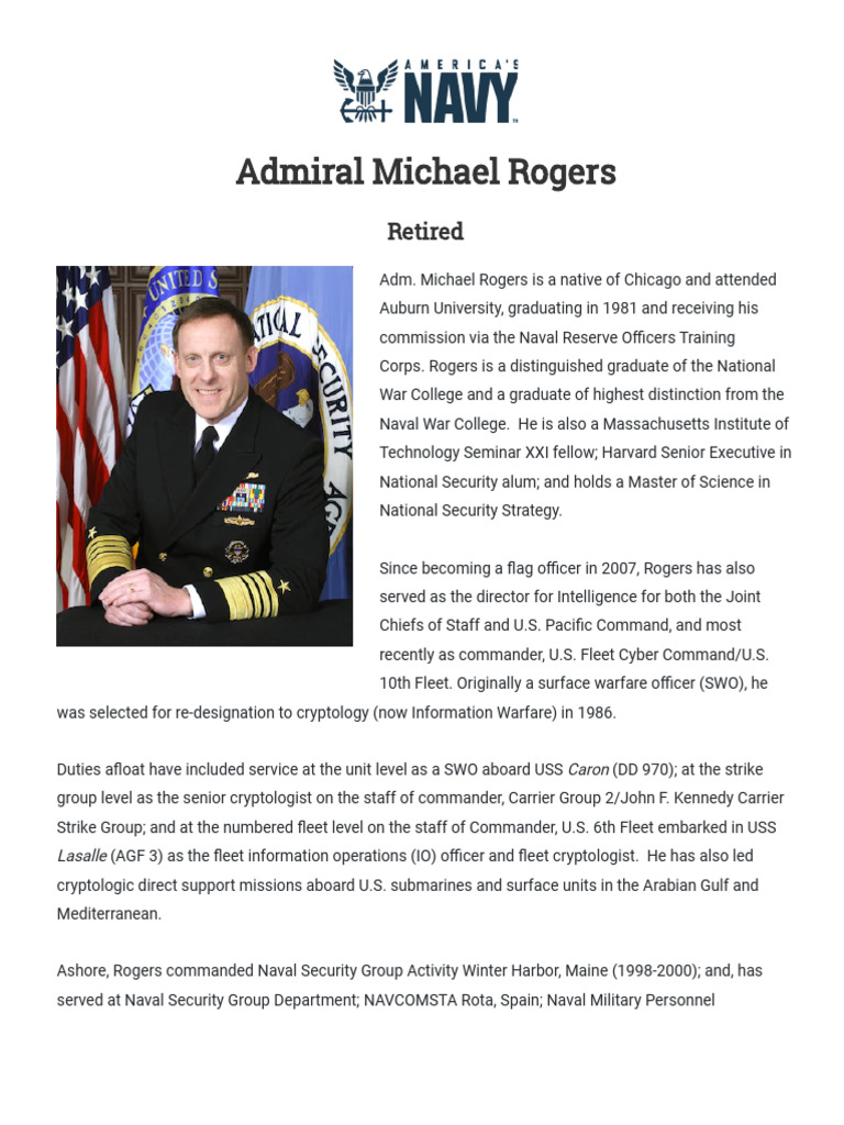 Admiral Michael Rogers: Career Overview | PDF | Joint Chiefs Of Staff ...