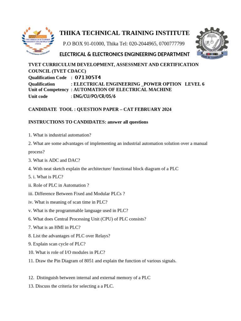 Automation Cat Term 1 2024 | PDF | Programmable Logic Controller | Manufactured Goods