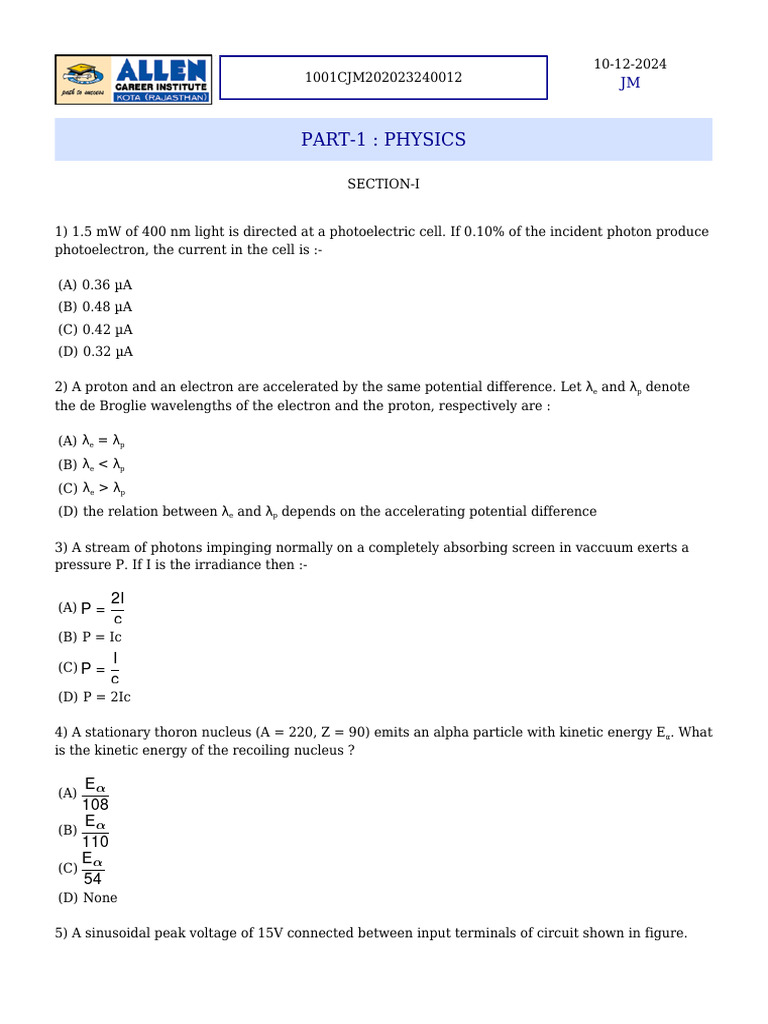 Solution | PDF | Photoelectric Effect | Chemistry