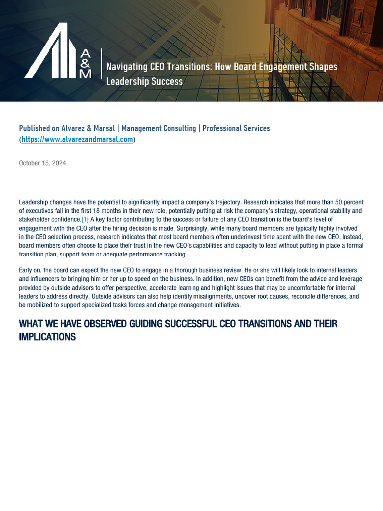 CEO Transition Success Through Board Engagement | PDF | Incentive | Risk