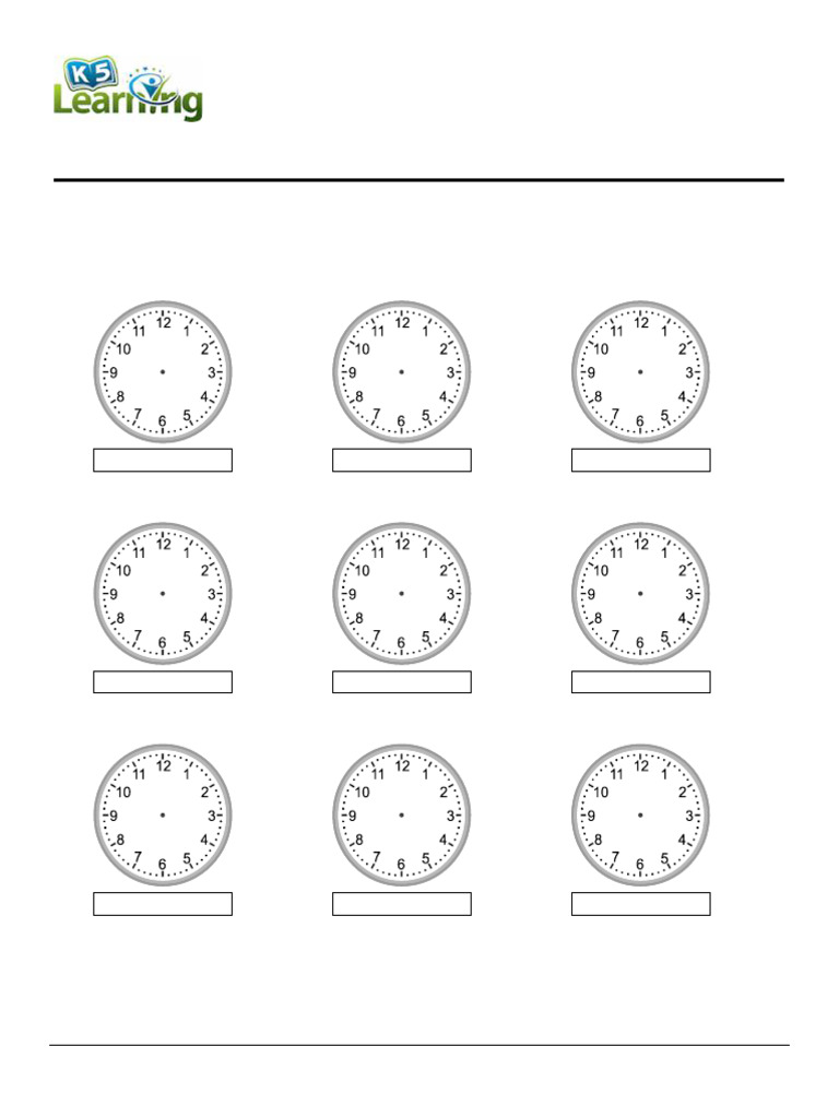 Grade 1 Telling Time Half Hours Draw Clock A | PDF