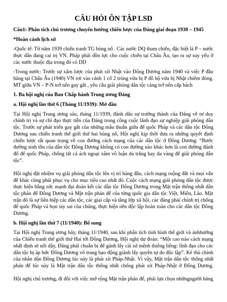 CÂU HỎI ÔN TẬP LSD | PDF