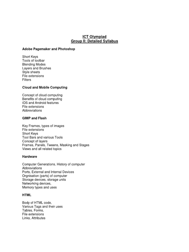ICT Olympiad Syllabus | PDF