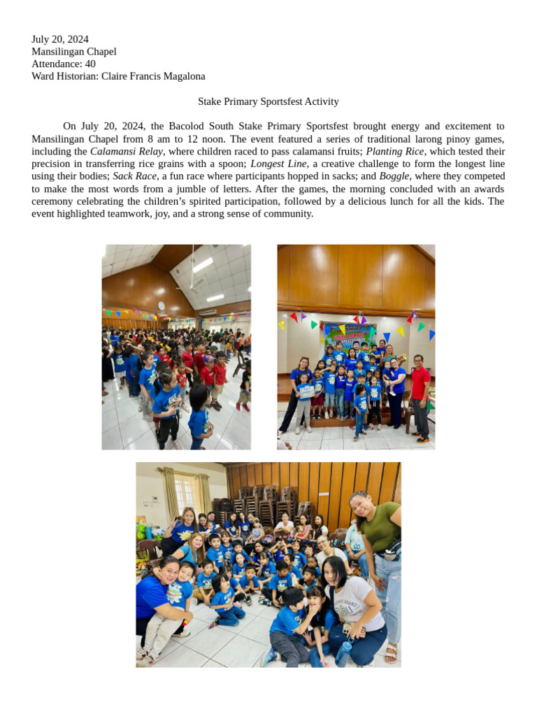 Stake Primary Sportsfest Activity | PDF