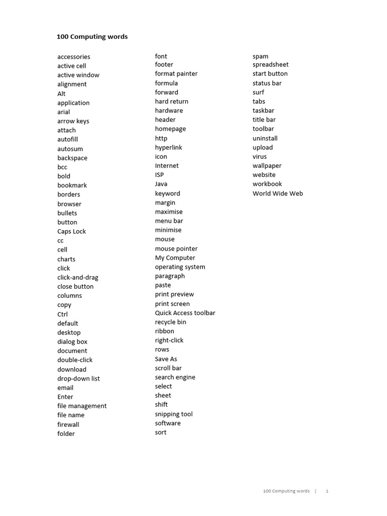 100 Computing Words | PDF