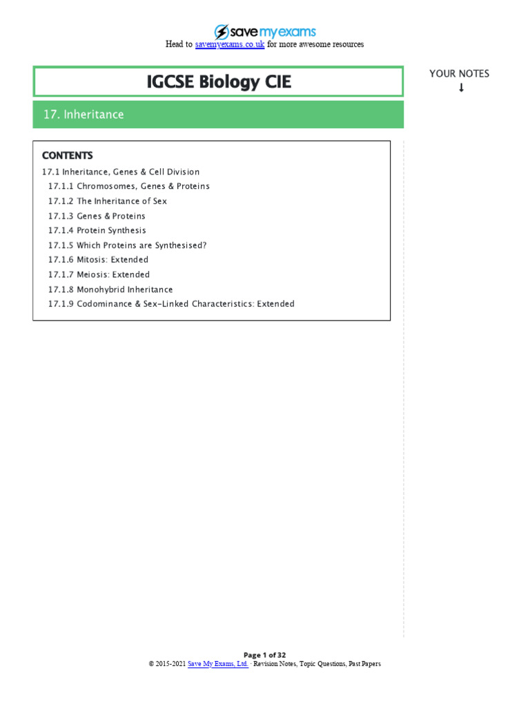 IGCSE Biology: Inheritance Guide | PDF | Dominance (Genetics) | Allele