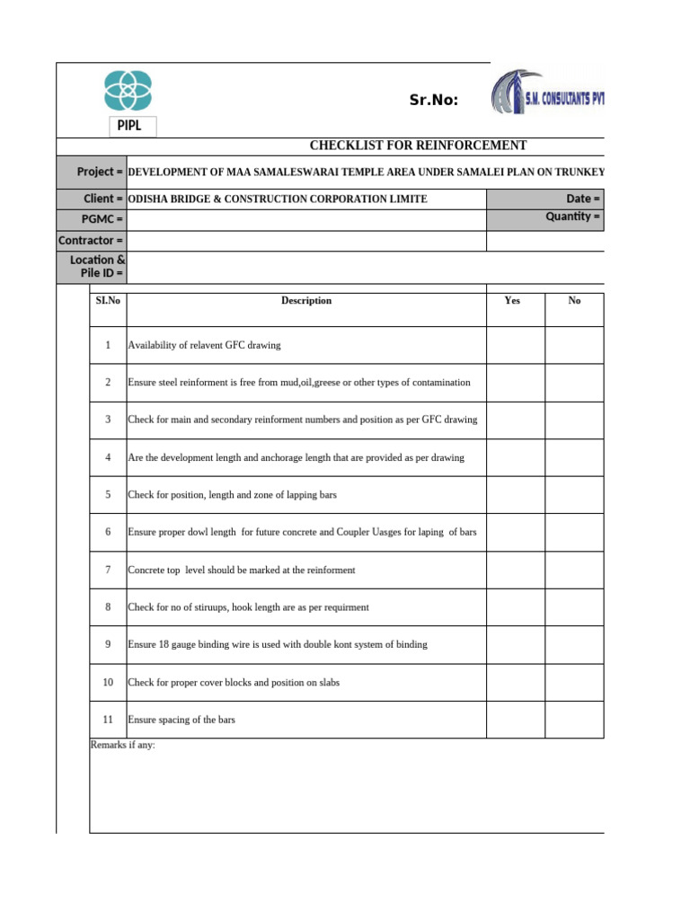Checklist for Reinforcement Work (1) (1) | PDF
