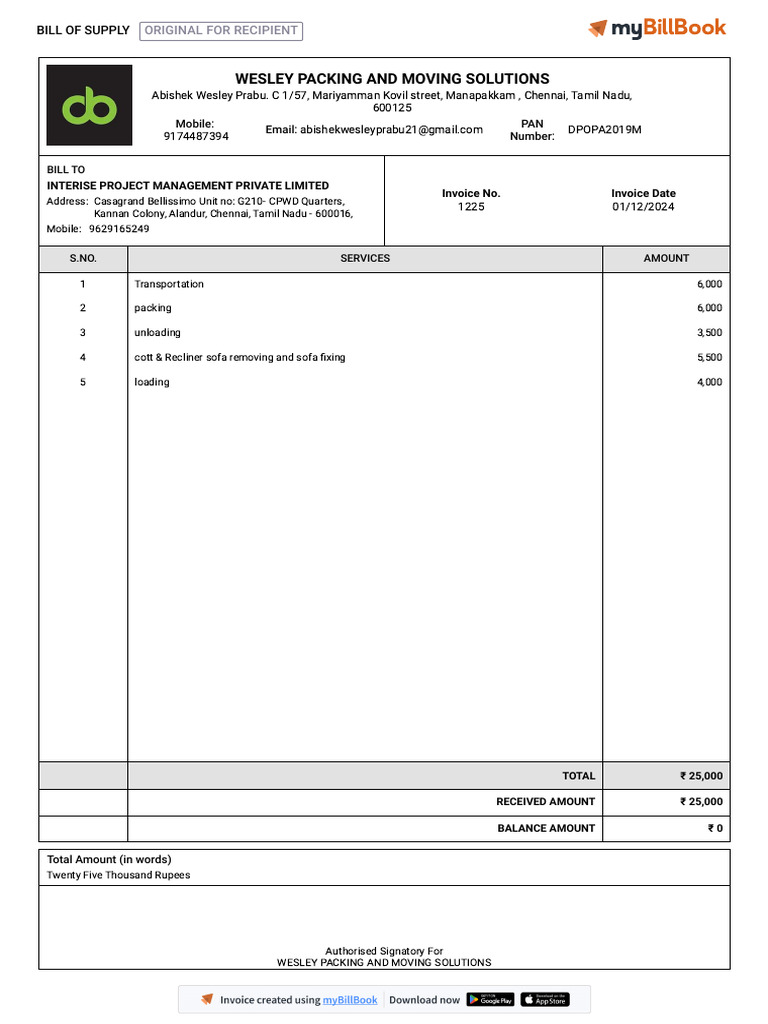 Invoice for Interise Project Management | PDF