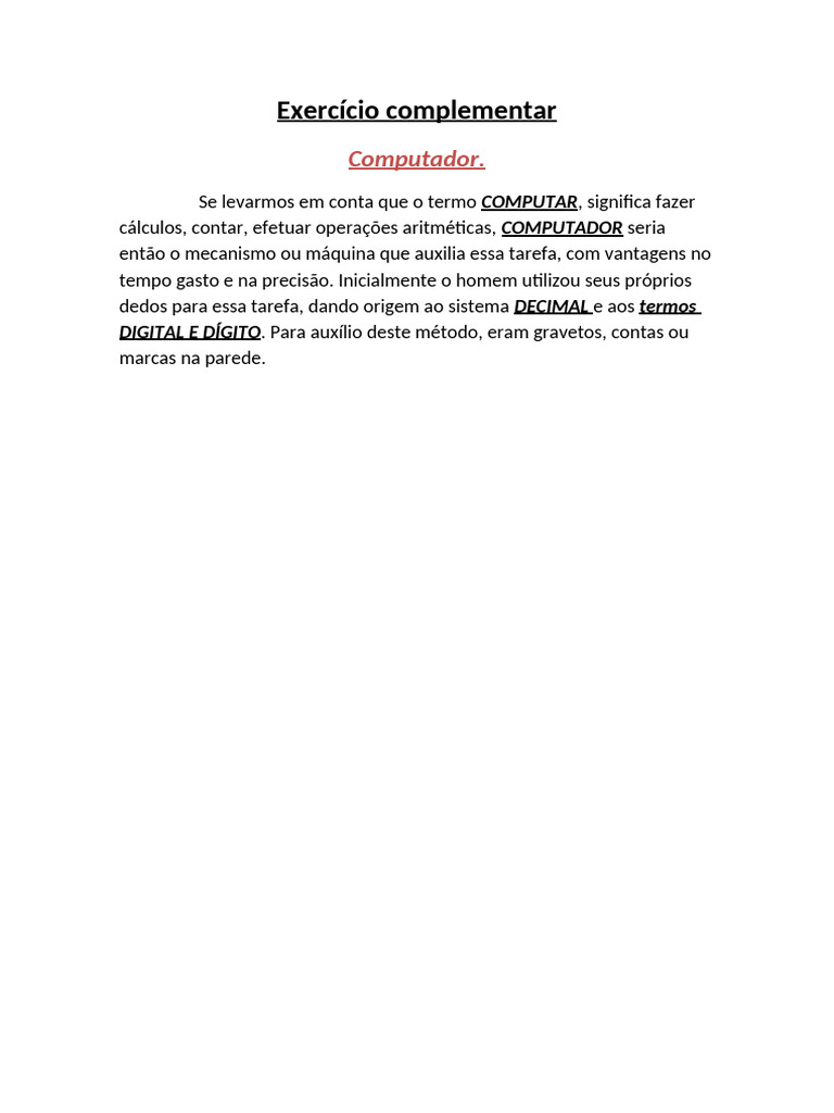 Exercício Complementar-Computador | PDF