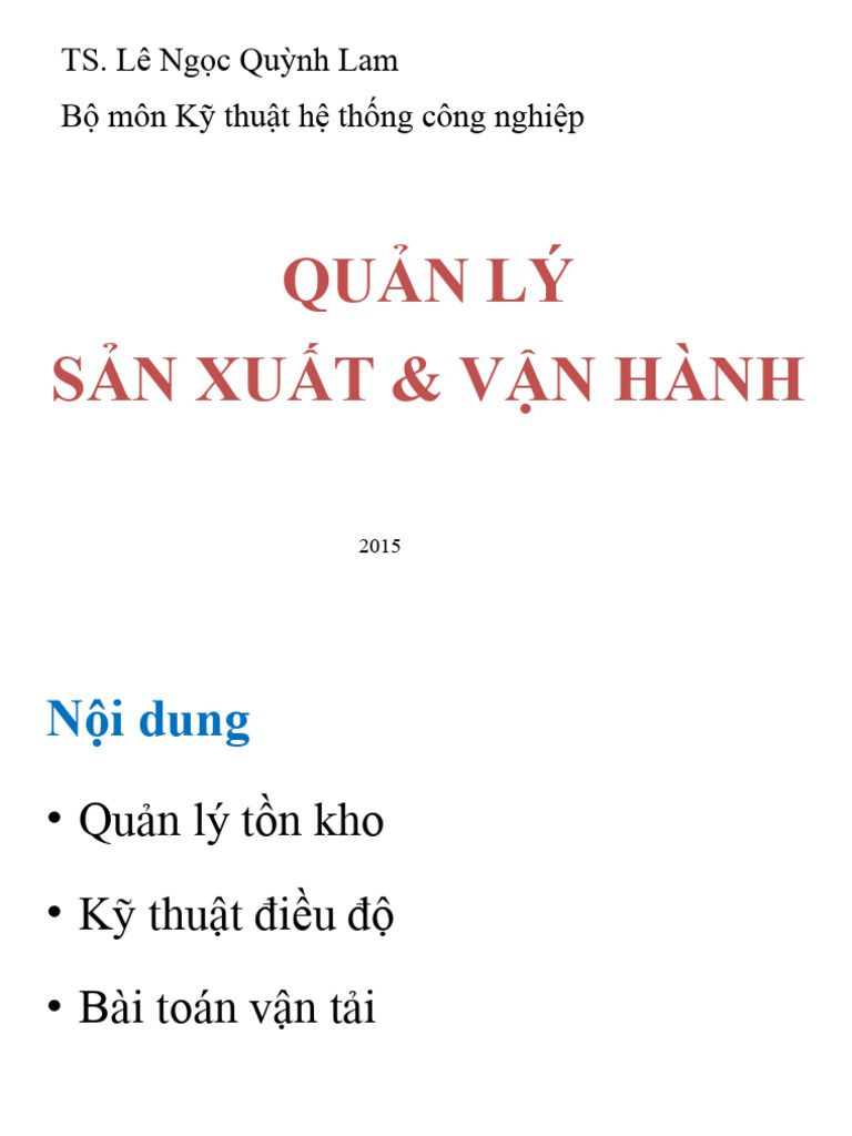 [QLSX] Tồn Kho + Điều Độ + Vận Tải | PDF