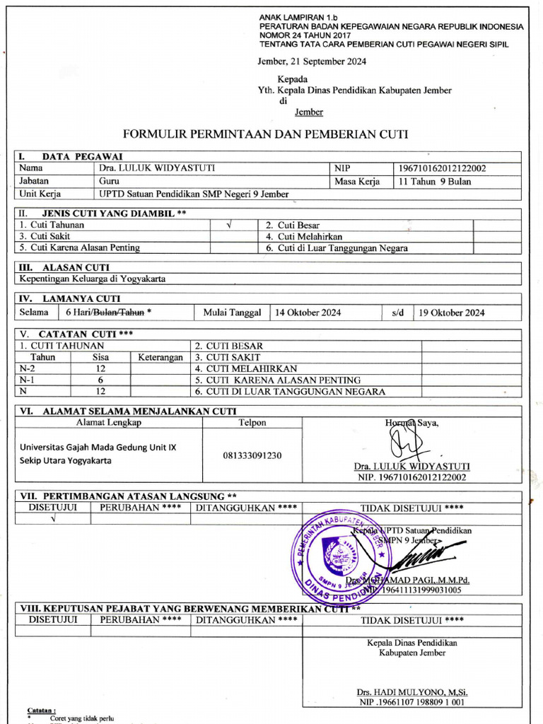 FORM CUTI 2024 | PDF