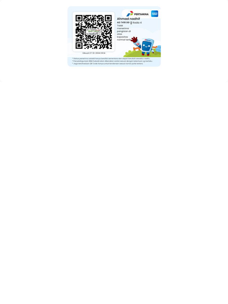 Contoh QR Code untuk Subsidi BBM | PDF