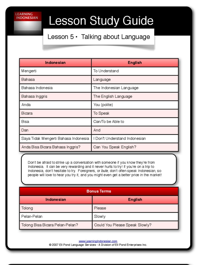 Lesson Study Guide: Lesson 5 - Talking About Language | PDF | Foreign ...