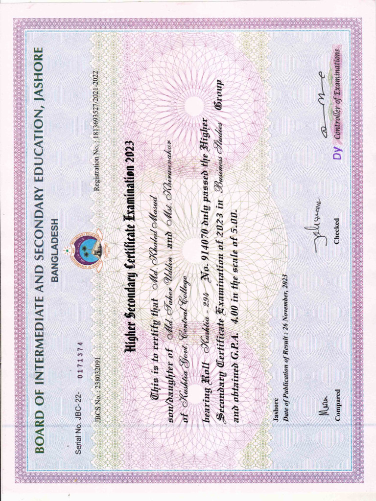 HSC CERTIFICATE (2) | PDF