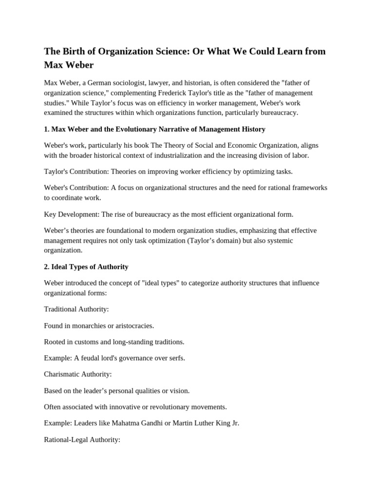 The Birth of Organization Science | PDF | Bureaucracy | Max Weber