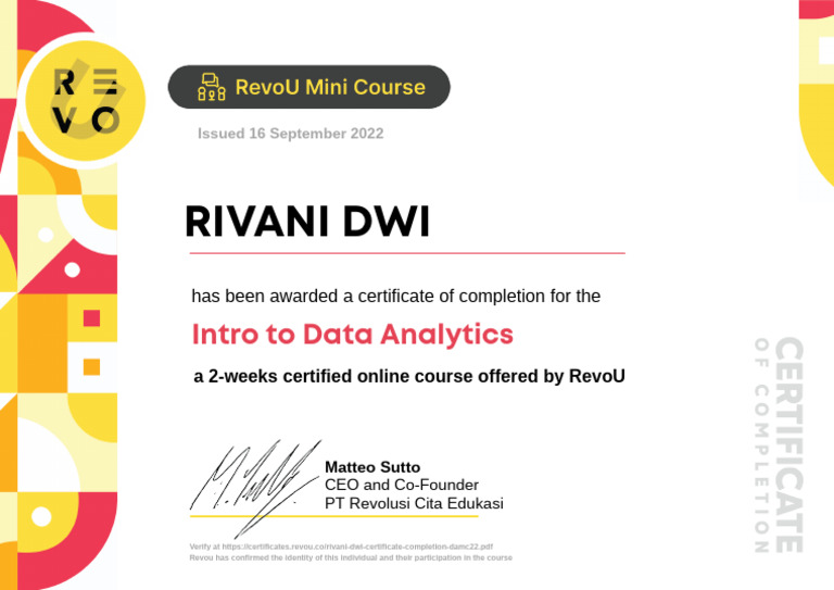 Rivani Dwi Certificate Completion Damc22 | PDF