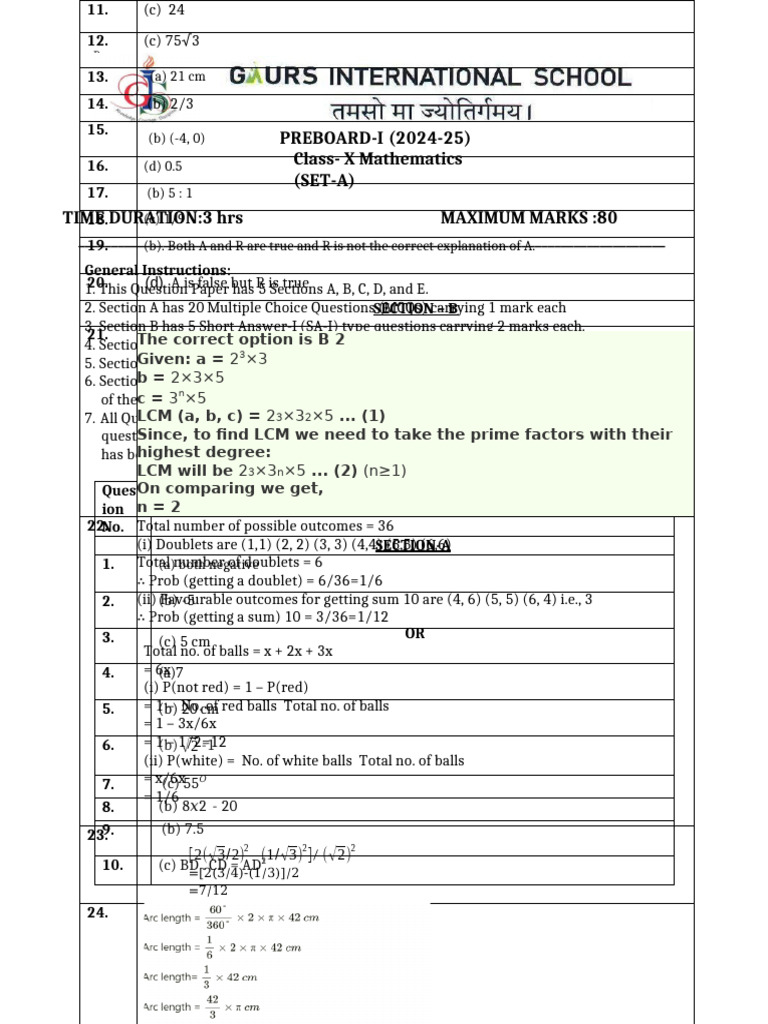 Marking Scheme Class X Set - A 2024-25 Preboard-1 | PDF | Multiple Choice | Evaluation Methods