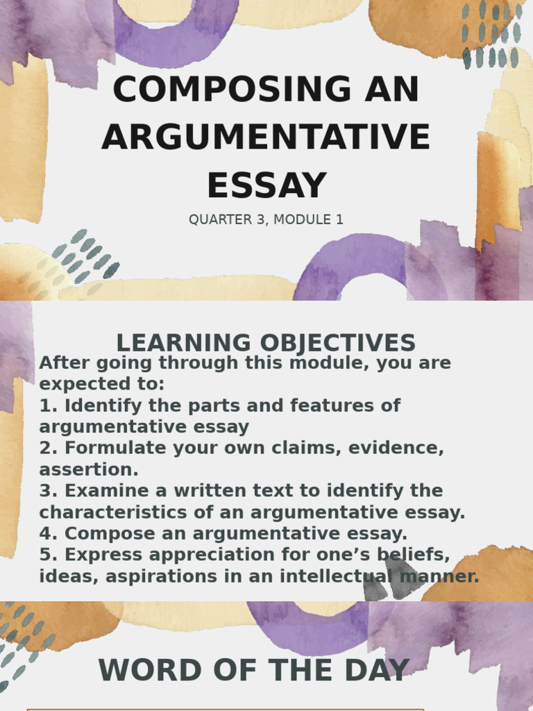 Composing An Argumentative Essay: Quarter 3, Module 1 | PDF | Essays ...