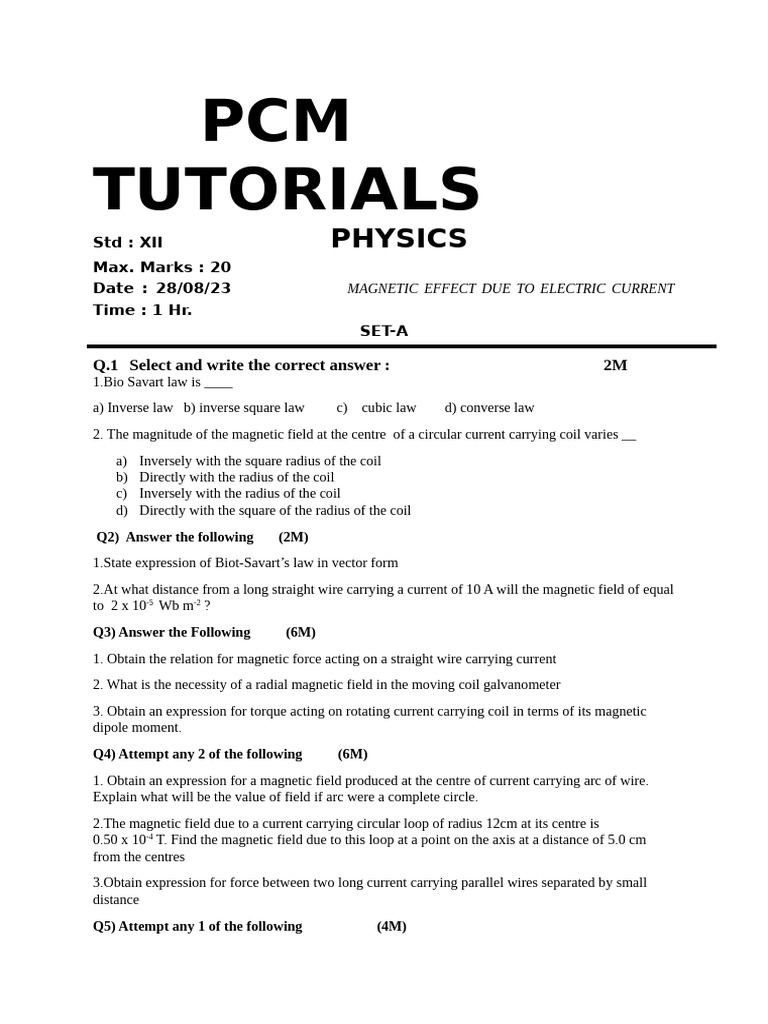 Phy Magnetic Field Due to Electric Current (Boards) | PDF | Magnetic Field | Force