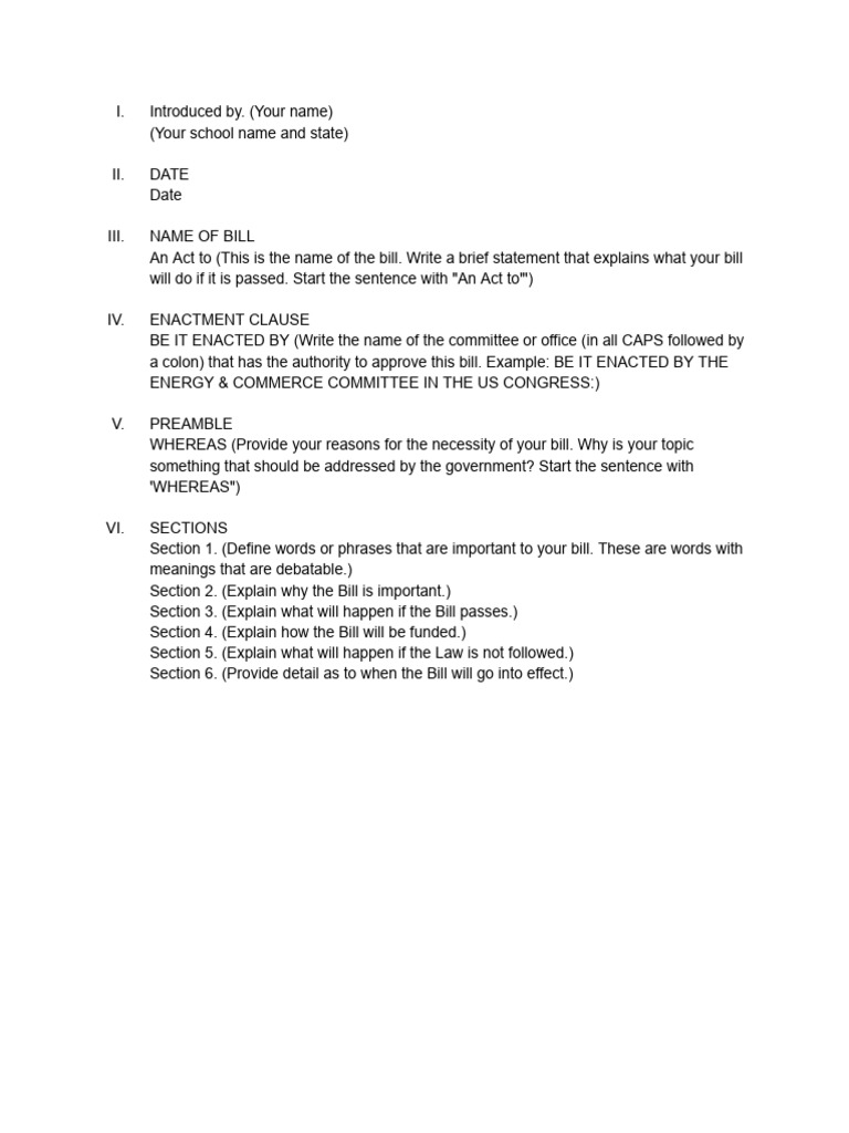 Bill Proposal Template Guide | PDF