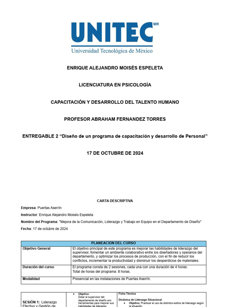 Entregable 2 - Capacitacion y Desarrollo | PDF | Evaluación | Liderazgo