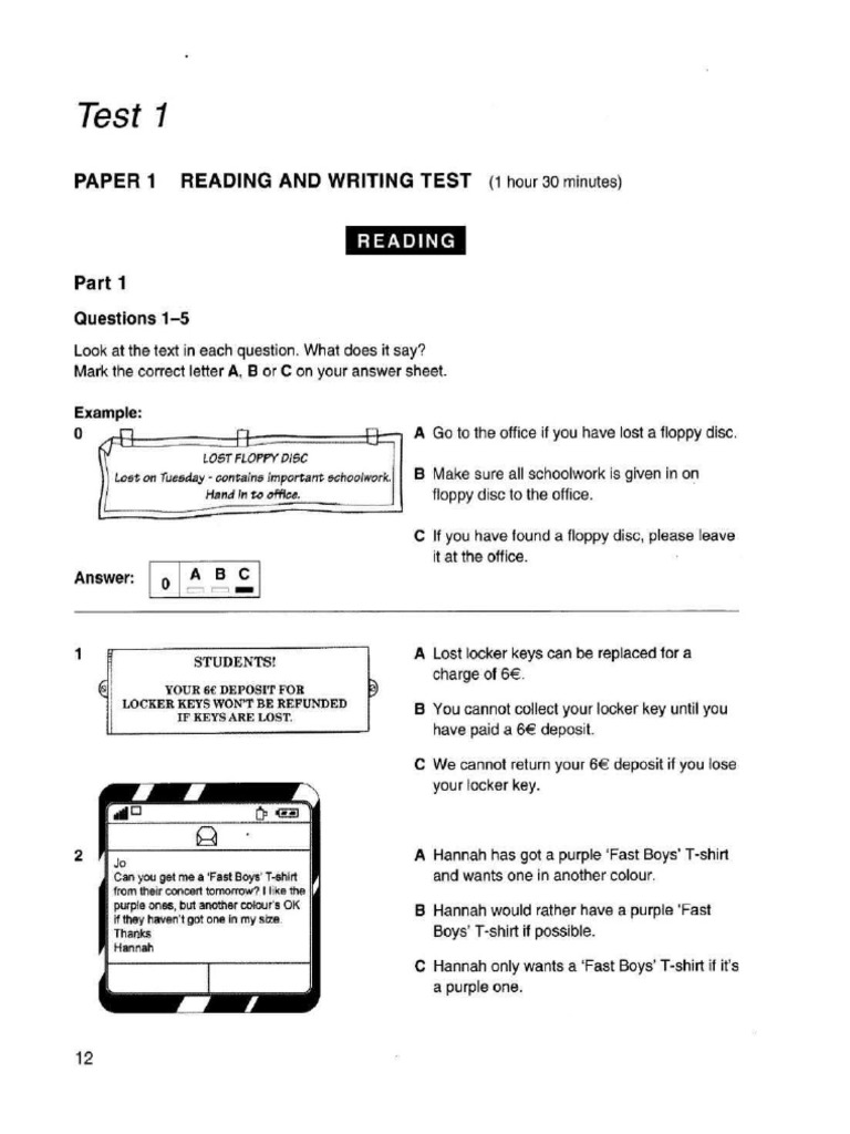 Cambridge Preliminary English Test | PDF