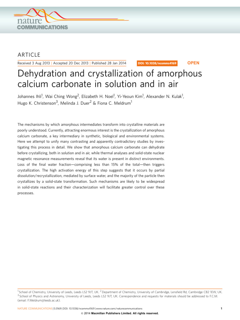 Dehydration and Crystallization of Amorphous Calcium Carbonate in ...
