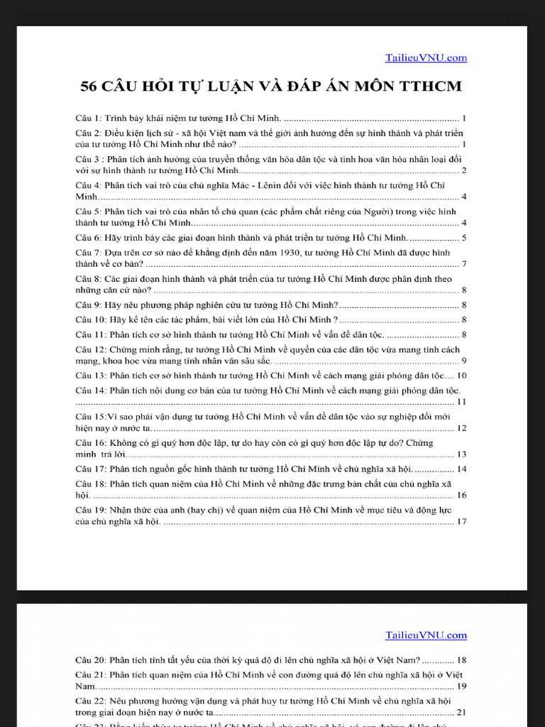 [TailieuVNU.com] - 56 câu hỏi tự luận và đáp án môn Tư Tưởng Hồ Chí Minh.pdf - Google Drive | PDF