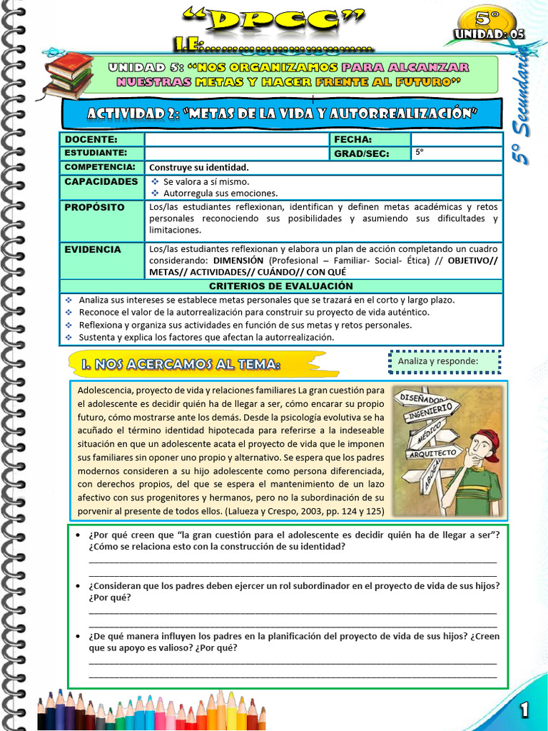 5° DPCC - Sesión 02-Unid 4 2024 | PDF | Felicidad | Evaluación
