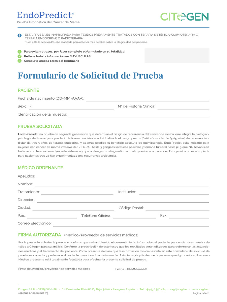 Formulario de Solicitud de Prueba - V3 1 | PDF | Cáncer | Cáncer de mama