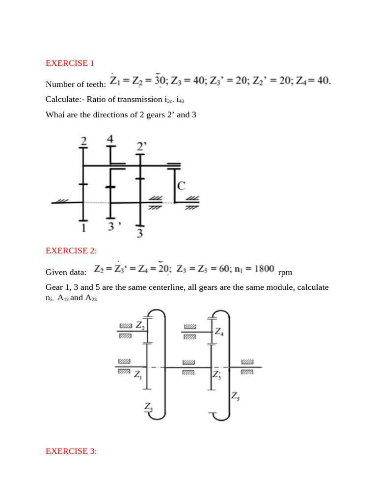 Exercise of Chapter 10 System of Gears | PDF