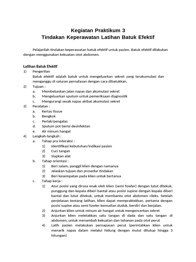SOP Latihan Batuk Efektif (Kemenkes) | PDF