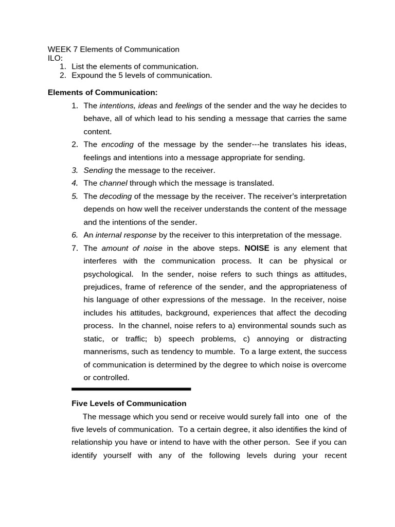WEEK 7 Elements of Communication | PDF | Communication | Noise