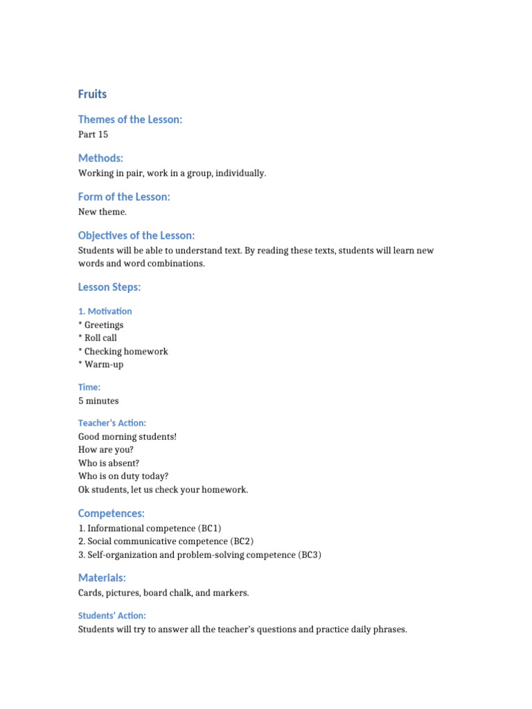 Fruits Lesson (1) | PDF