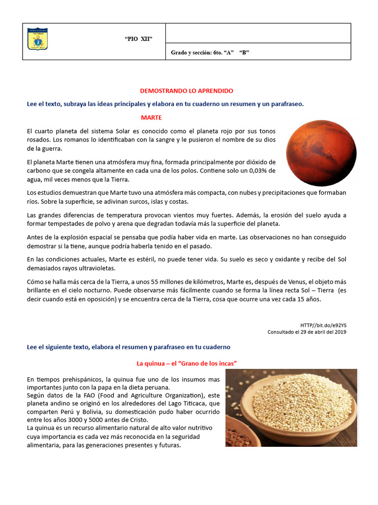 El Resumen y El Parafraseo Estudiante | PDF | Marte | Tierra