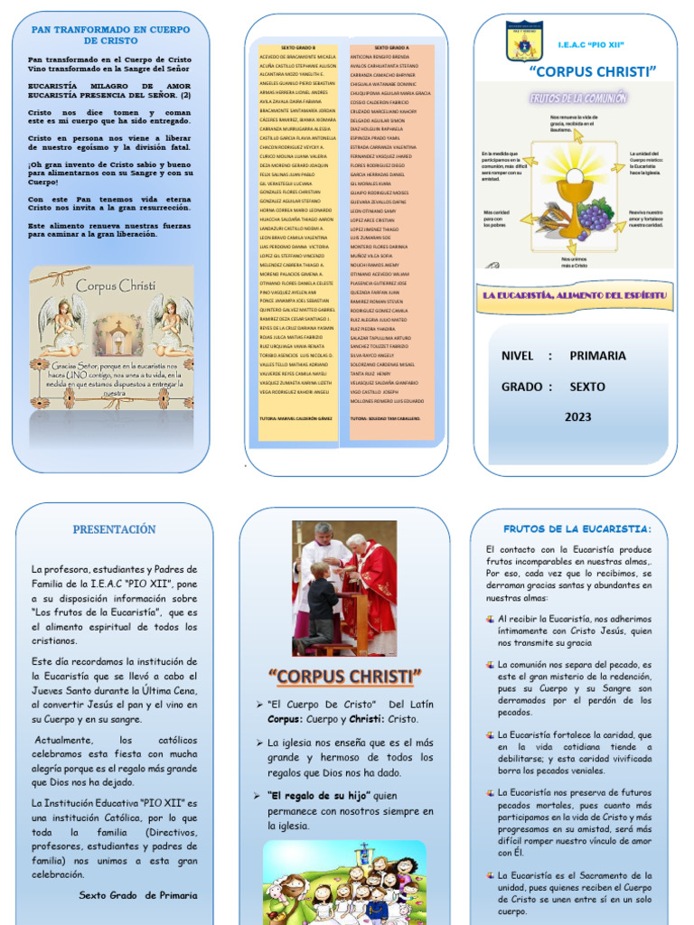 Triptico CORPUS CRHISTI 2023 | PDF | eucaristía | Creencia y doctrina cristiana