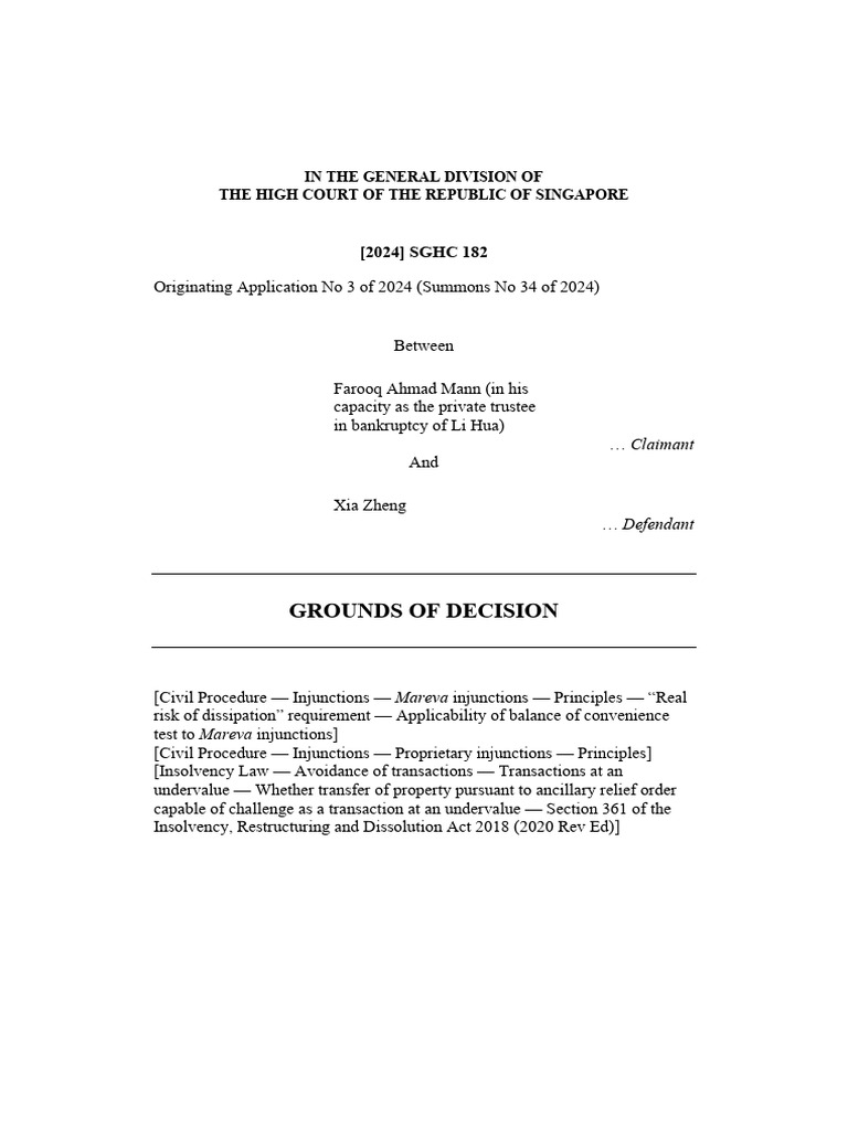 [2024] SGHC 182 | PDF | Bankruptcy | Judgment (Law)