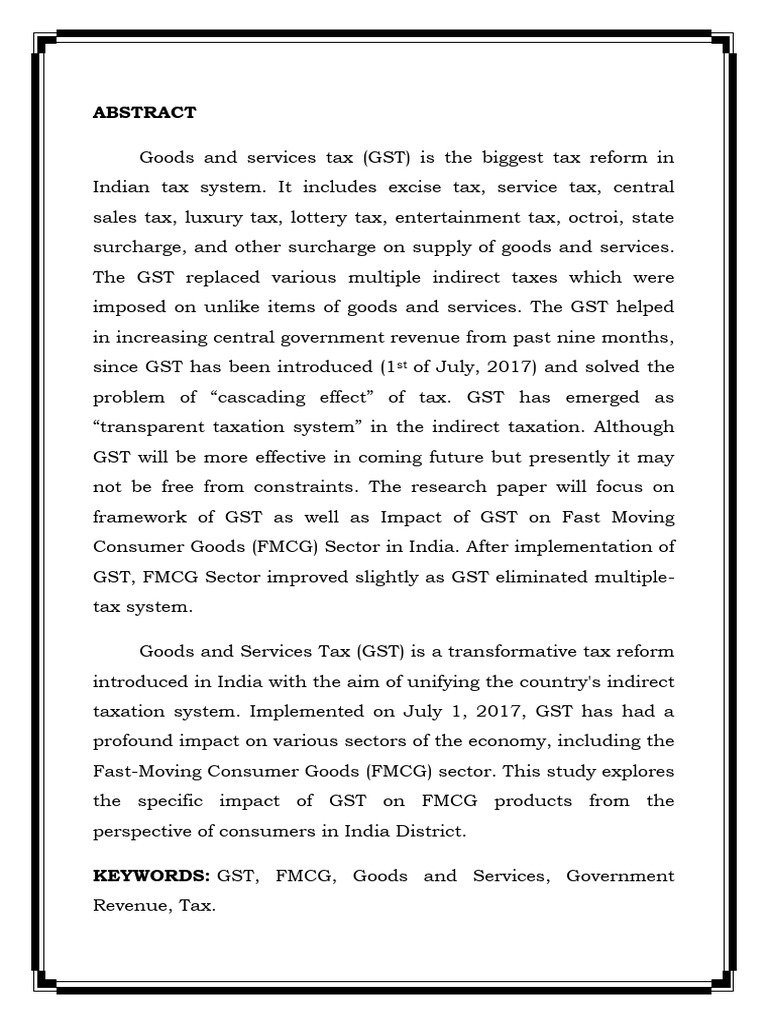 Impact of GST On FMCG Sector in India A Case Study Hul | PDF | Value ...