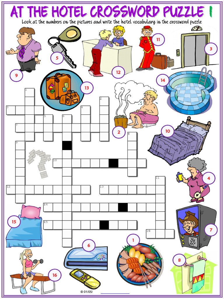Hotel Vocabulary Esl Crossword Puzzle Worksheets For Kids | PDF