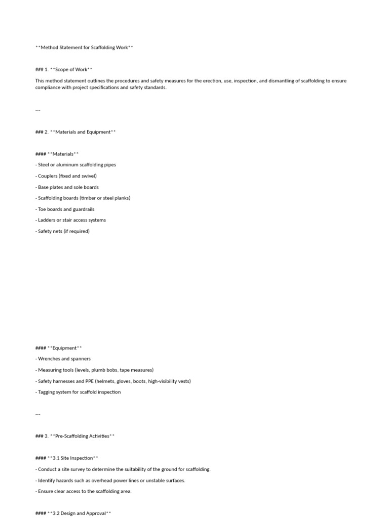 Method Statement For Scaffolding Work | PDF | Scaffolding