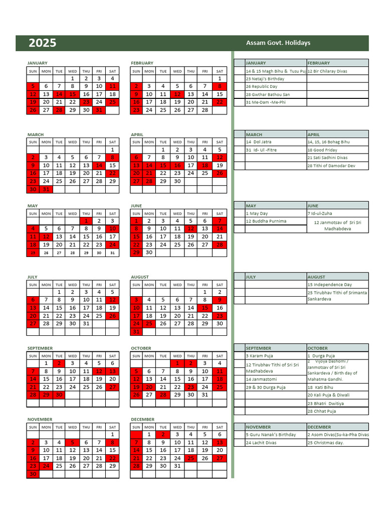 Assam Govt Caledar Holidays | PDF | Religious Holidays | Indian Religions